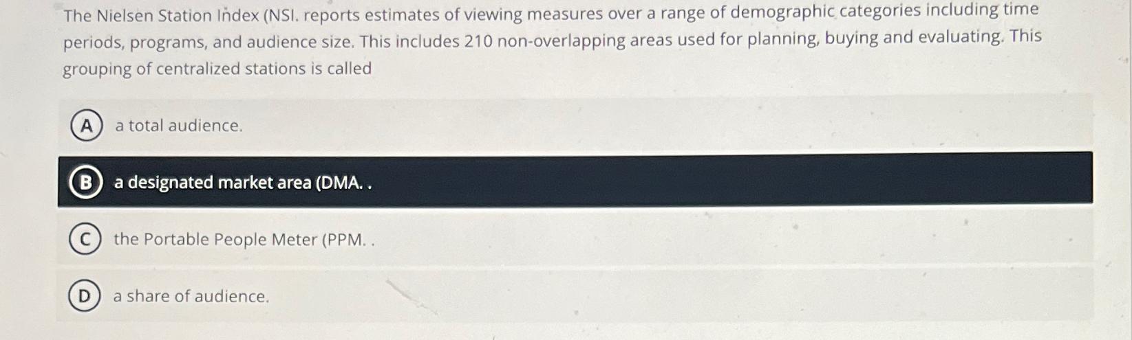 Solved The Nielsen Station Index (NSI. ﻿reports estimates of | Chegg.com