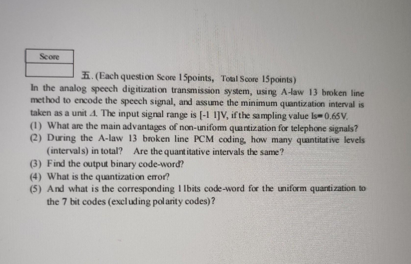 Solved Score . (Each question Score 15points, Total Score | Chegg.com