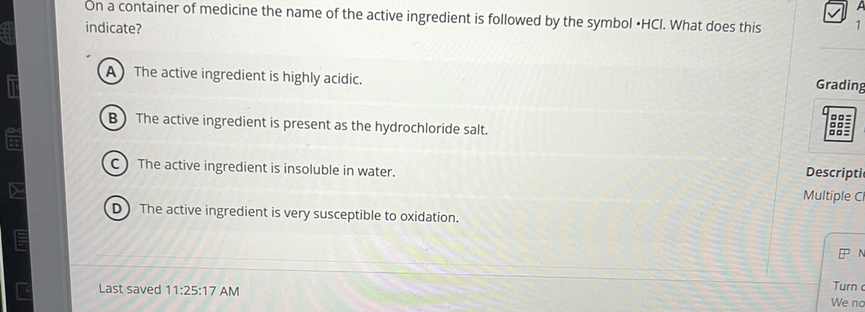 Solved On a container of medicine the name of the active | Chegg.com