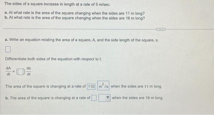 Solved The sides of a square increase in length at a rate of | Chegg.com