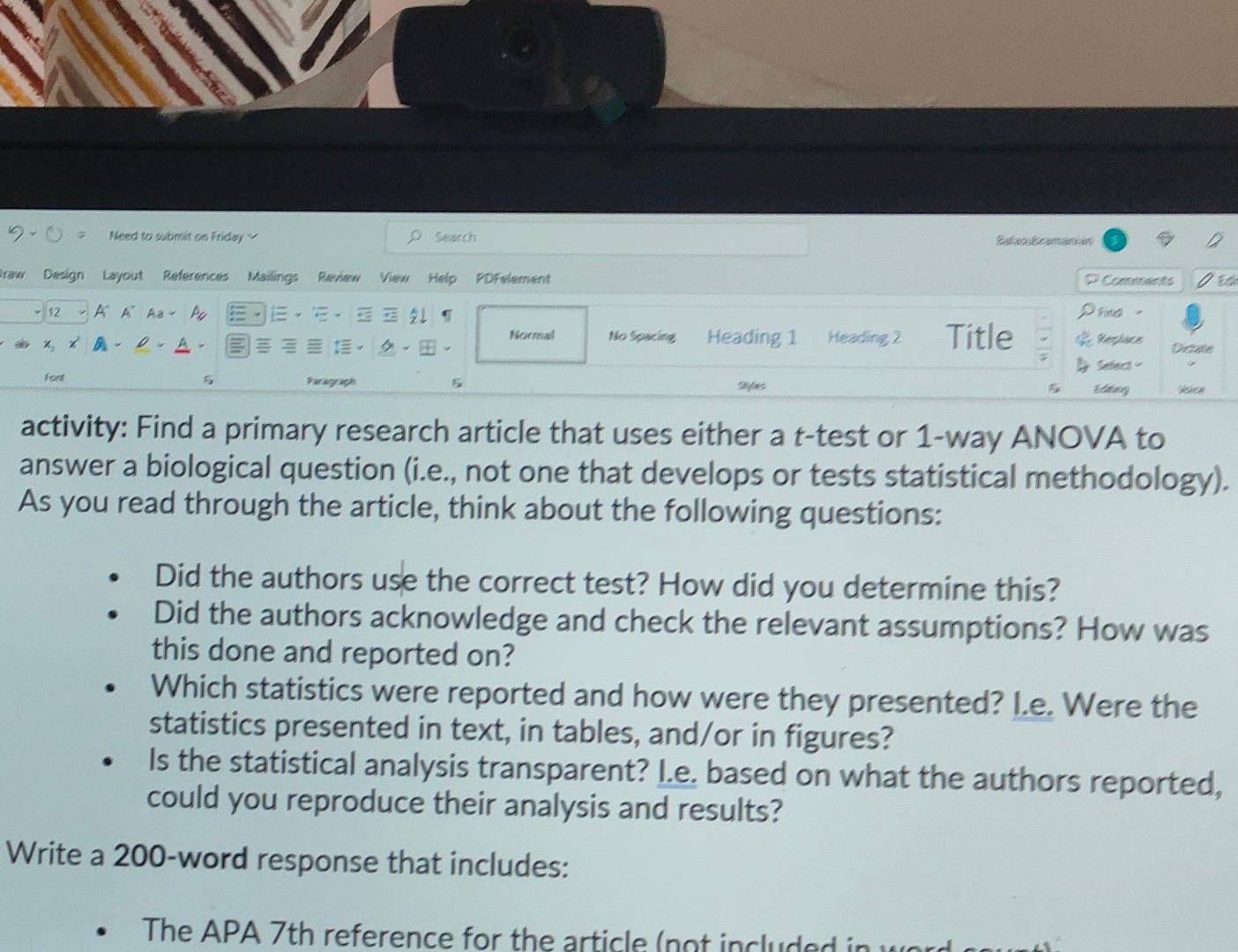Solved Find a research article that uses either a t test or | Chegg.com