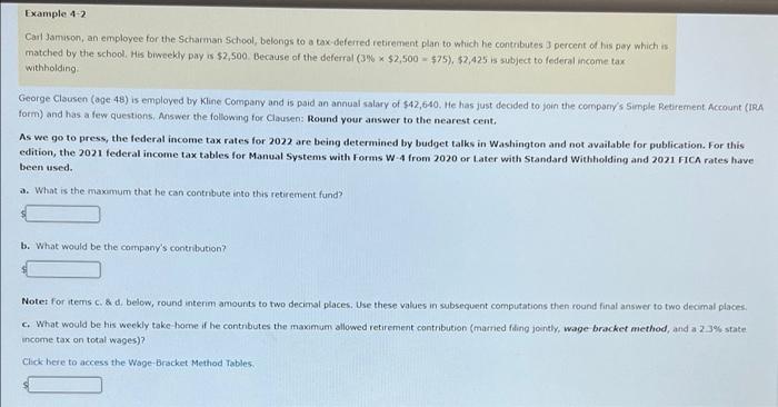 Solved Example 42 Carl Jamison, an employee for the Scharman | Chegg.com