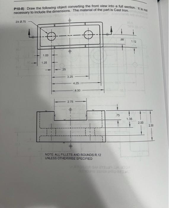 Solved P10-8) Draw the following object converting the front | Chegg.com