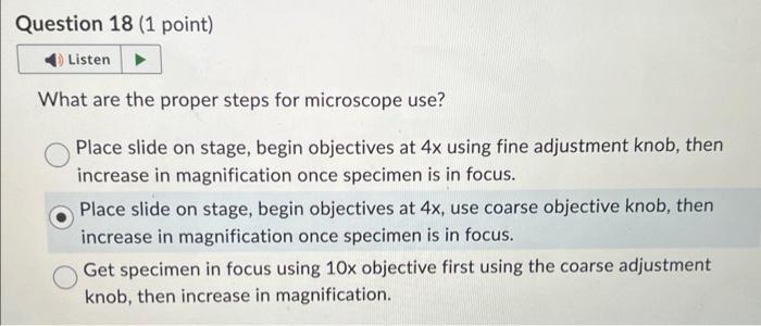 Solved 2uestion 18 (1 point) What are the proper steps for | Chegg.com