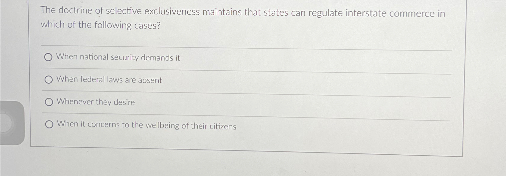 Solved The doctrine of selective exclusiveness maintains | Chegg.com