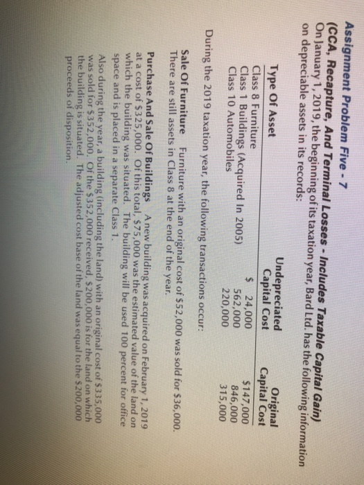 Assignment Problem Five - 7 (CCA, Recapture, And | Chegg.com