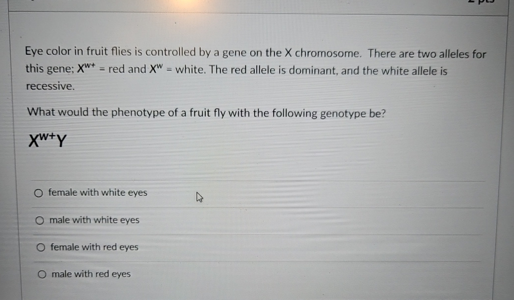 Solved Eye color in fruit flies is controlled by a gene on | Chegg.com