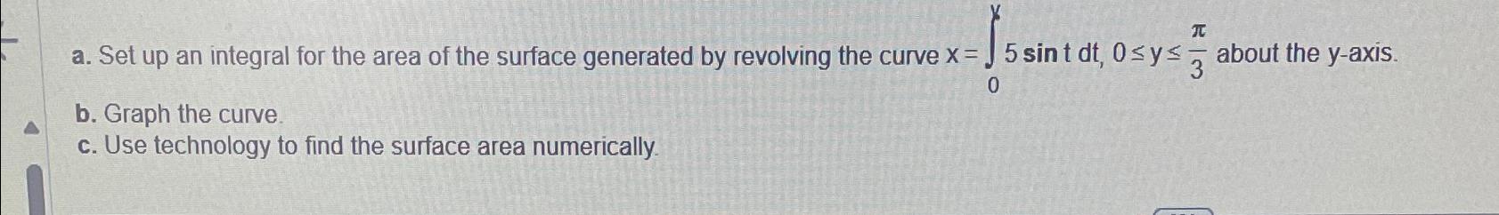 Solved a. ﻿Set up an integral for the area of the surface | Chegg.com
