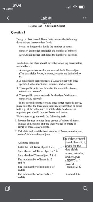 Solved Review Lab - Class and Object Question I Design a | Chegg.com