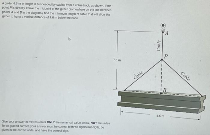 Solved A girder 4.6 m in length is suspended by cables from | Chegg.com