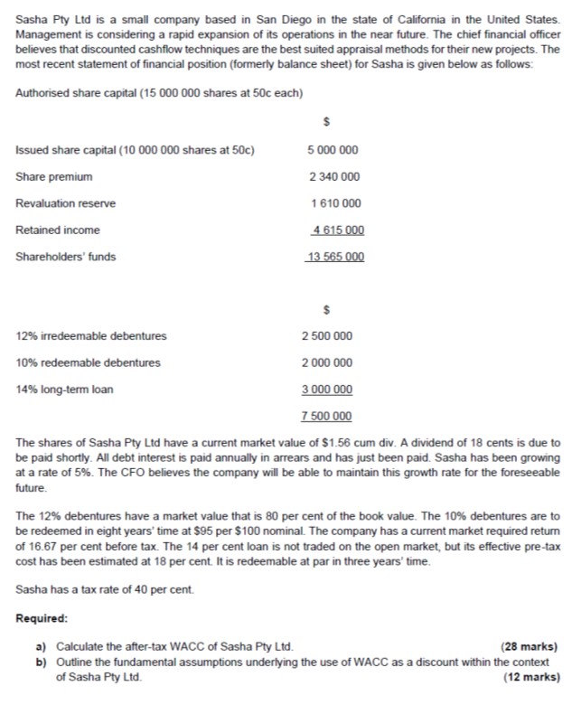 Solved Sasha Pty Ltd is a small company based in San Diego | Chegg.com