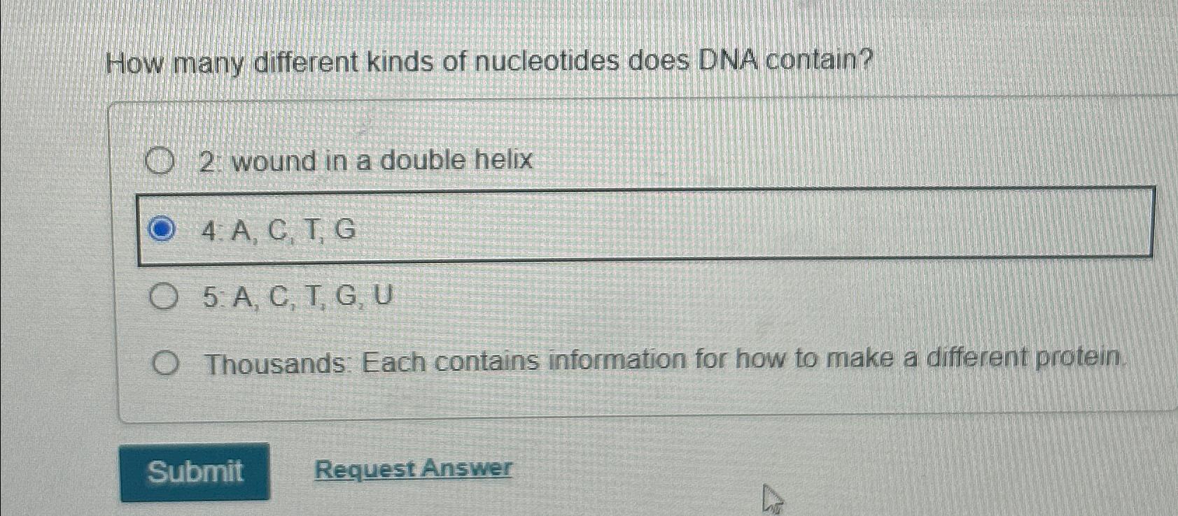 Solved How many different kinds of nucleotides does DNA | Chegg.com