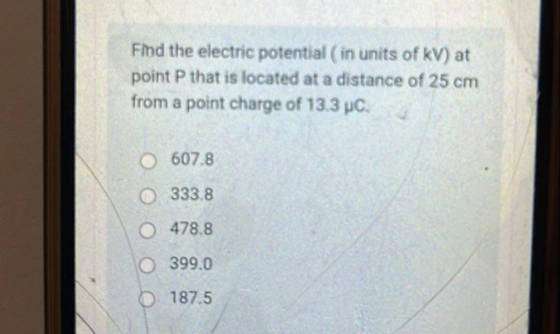 Solved Find the electric potential (in units of kV ) ﻿at | Chegg.com