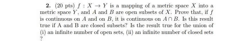 Solved 2. (20 pts) f :X + Y is a mapping of a metric space X | Chegg.com