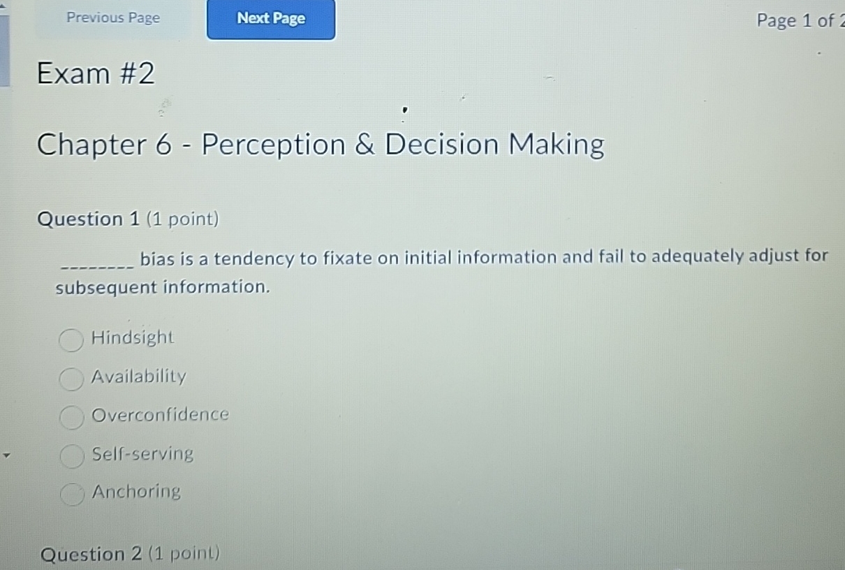 Solved Previous PagePage 1 ﻿ofExam #2Chapter 6 - ﻿Perception | Chegg.com