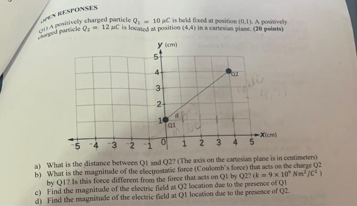 Solved , positively charged particle Q1=10μC is held fixed | Chegg.com