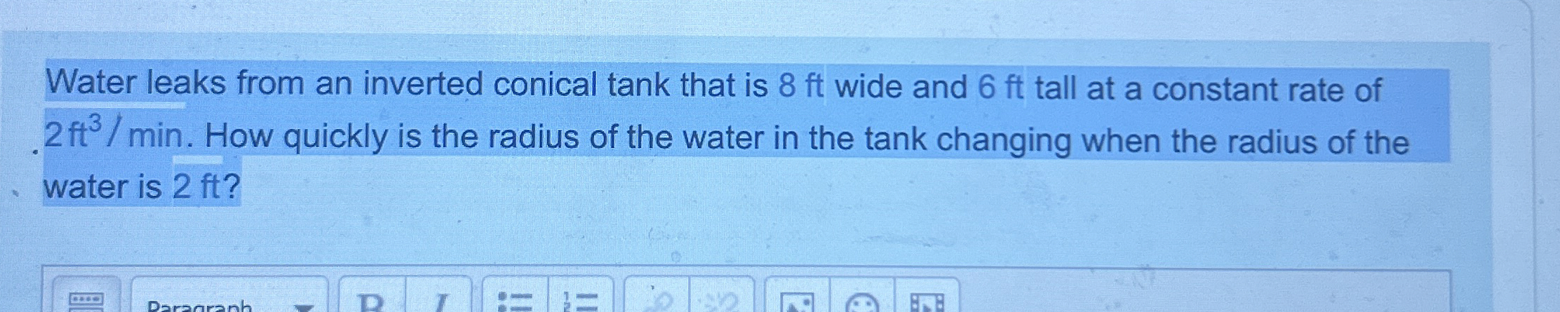Solved Water leaks from an inverted conical tank that is 8 | Chegg.com
