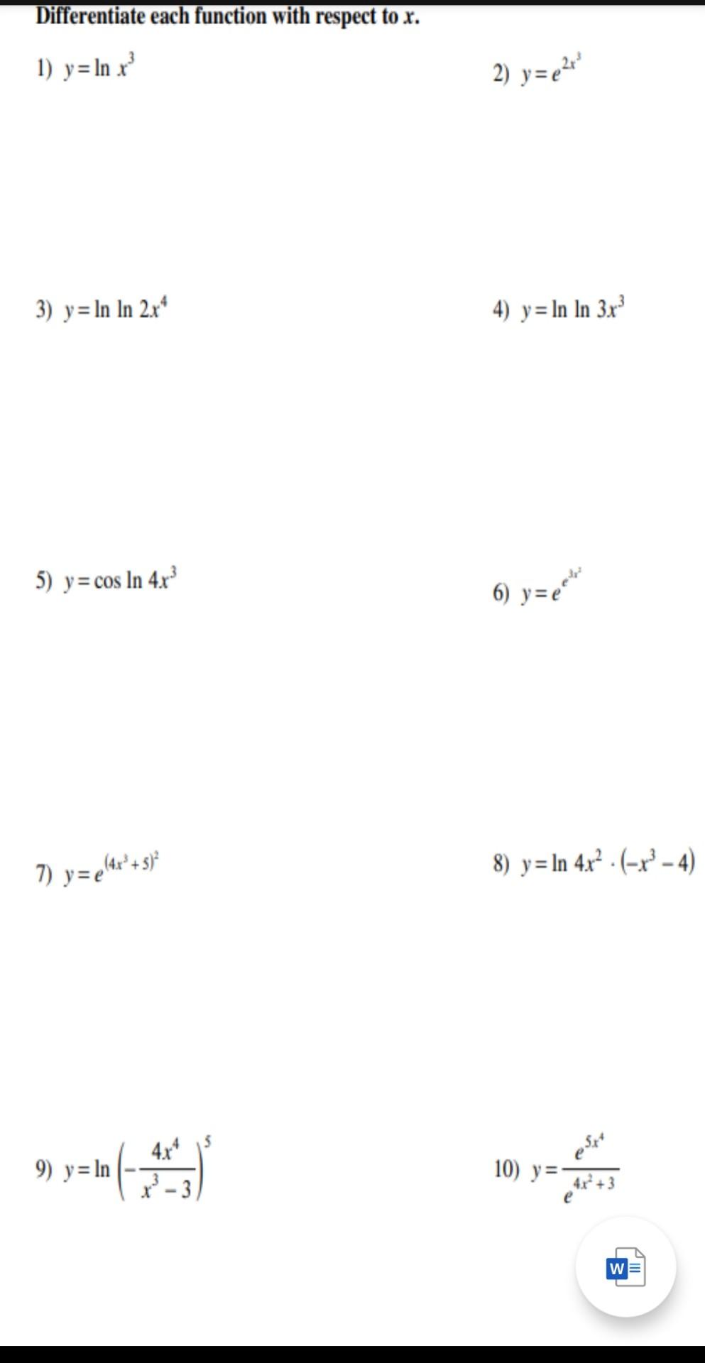 Solved Differentiate each function with respect to x. 1) | Chegg.com