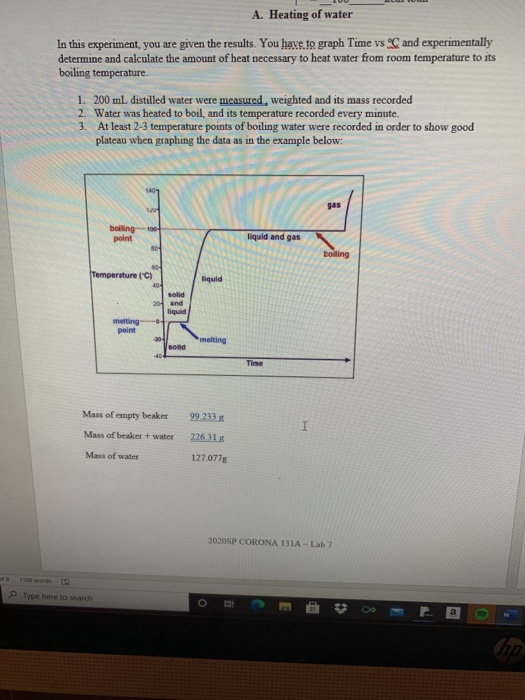 Solved A. Heating of water In this experiment, you are given | Chegg.com