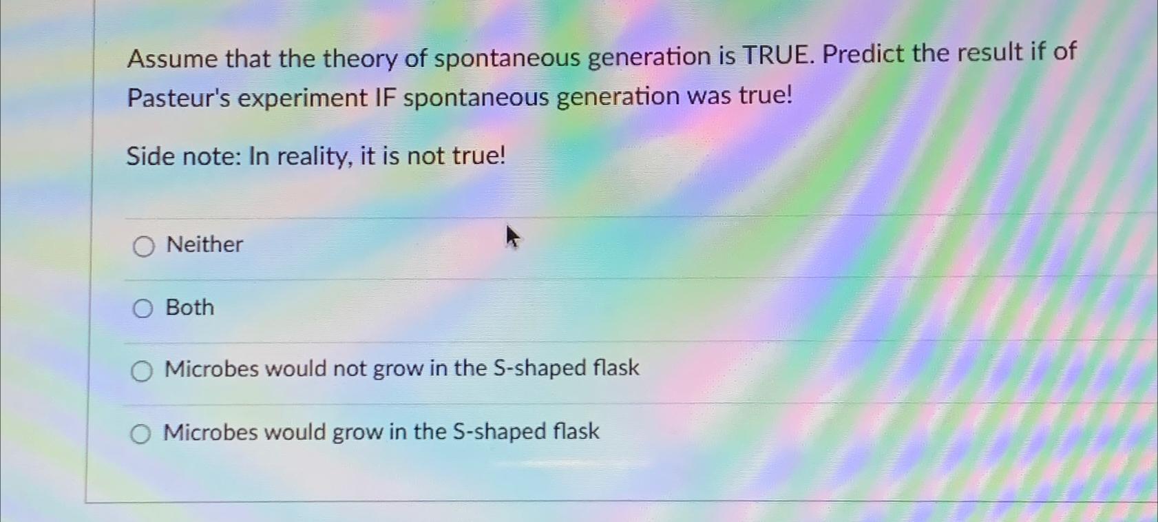 Solved Assume that the theory of spontaneous generation is | Chegg.com