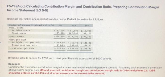 Solved E5-19 (Algo) Calculating Contribution Margin and | Chegg.com