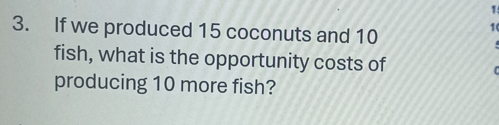 Solved If we produced 15 ﻿coconuts and 10 ﻿fish, what is the | Chegg.com