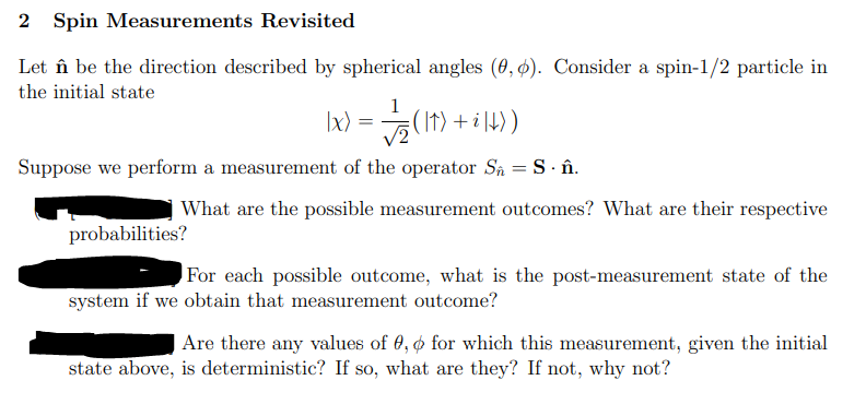 Solved 2 ﻿Spin Measurements RevisitedLet hat(n) ﻿be the | Chegg.com