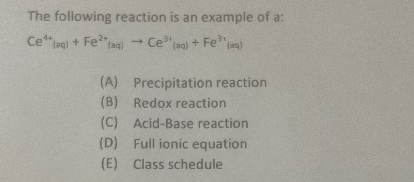 Solved The following reaction is an example of | Chegg.com