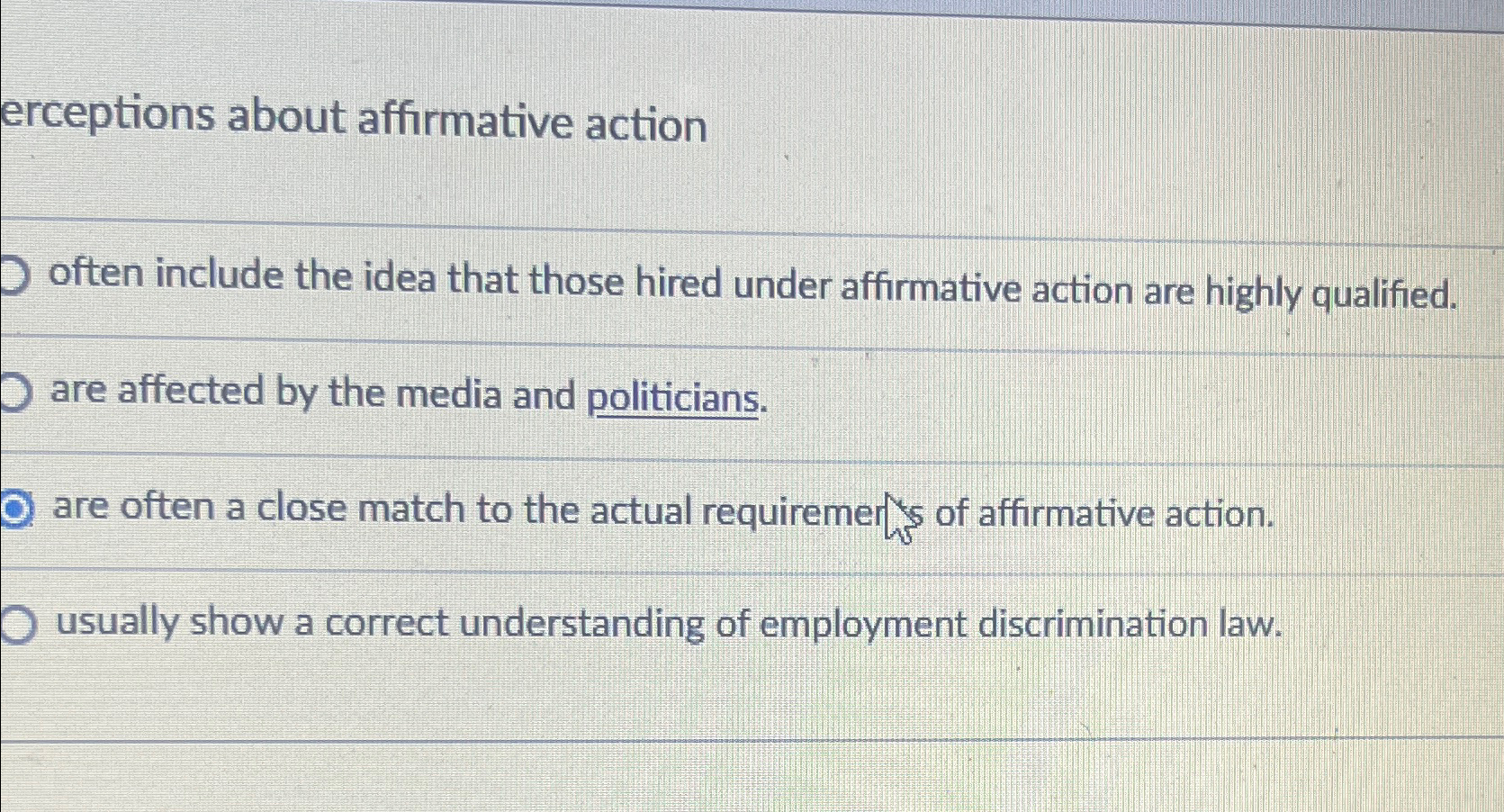 Solved erceptions about affirmative actionoften include the | Chegg.com
