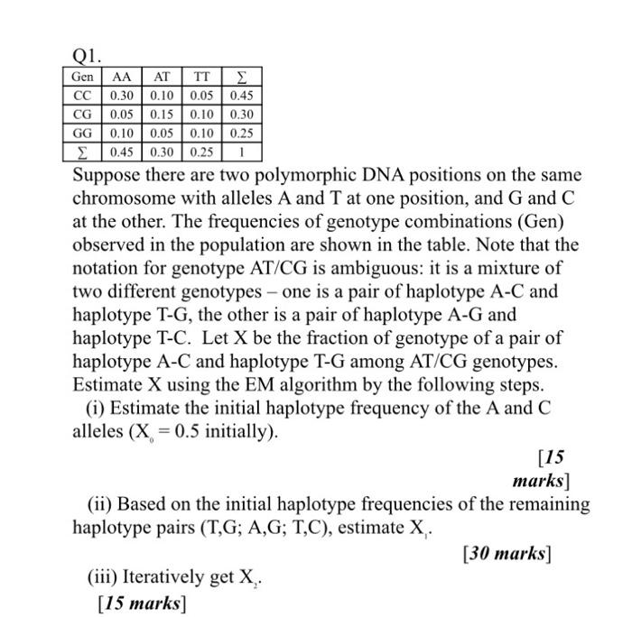 Solved O1. Suppose there are two polymorphic DNA positions | Chegg.com