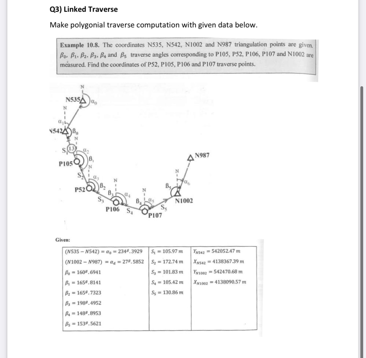 Q3) ﻿Linked TraverseMake polygonial traverse | Chegg.com