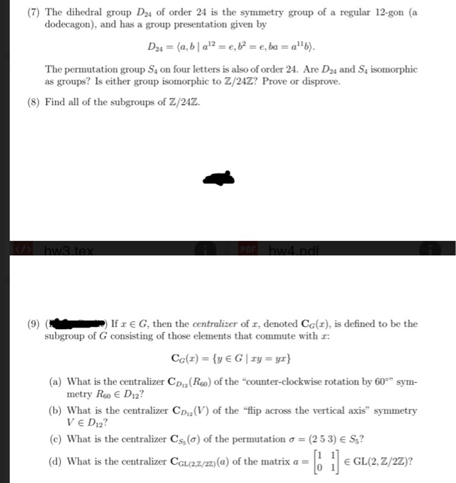Solved (7) The dihedral group D24 of order 24 is the | Chegg.com