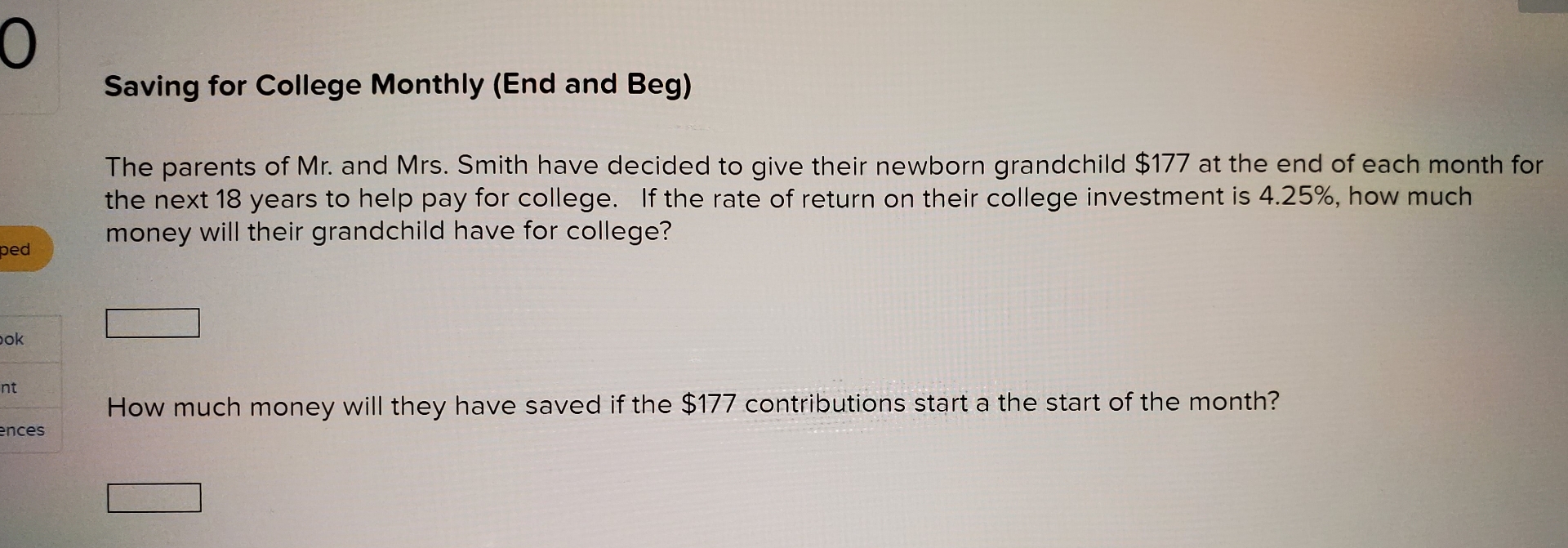 Solved Saving for College Monthly (End and Beg)The parents | Chegg.com