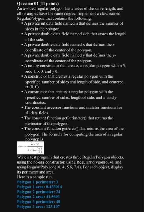 Solved Question 04 (11 points) An n-sided regular polygon | Chegg.com