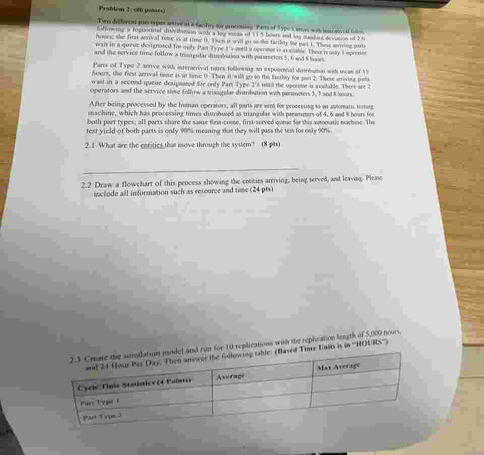 Solved Two different part types arrive at a facility for | Chegg.com