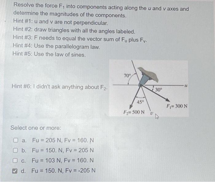 Solved Resolve the force F1 into components acting along the | Chegg.com