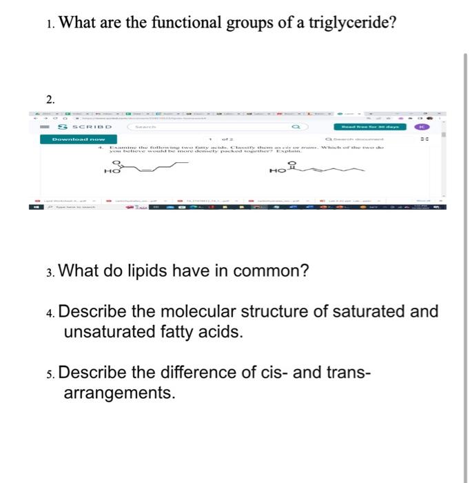 1. What are the functional groups of a triglyceride? | Chegg.com