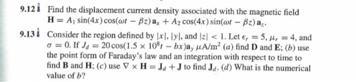 Solved 9.12 i Find the displacement current density | Chegg.com