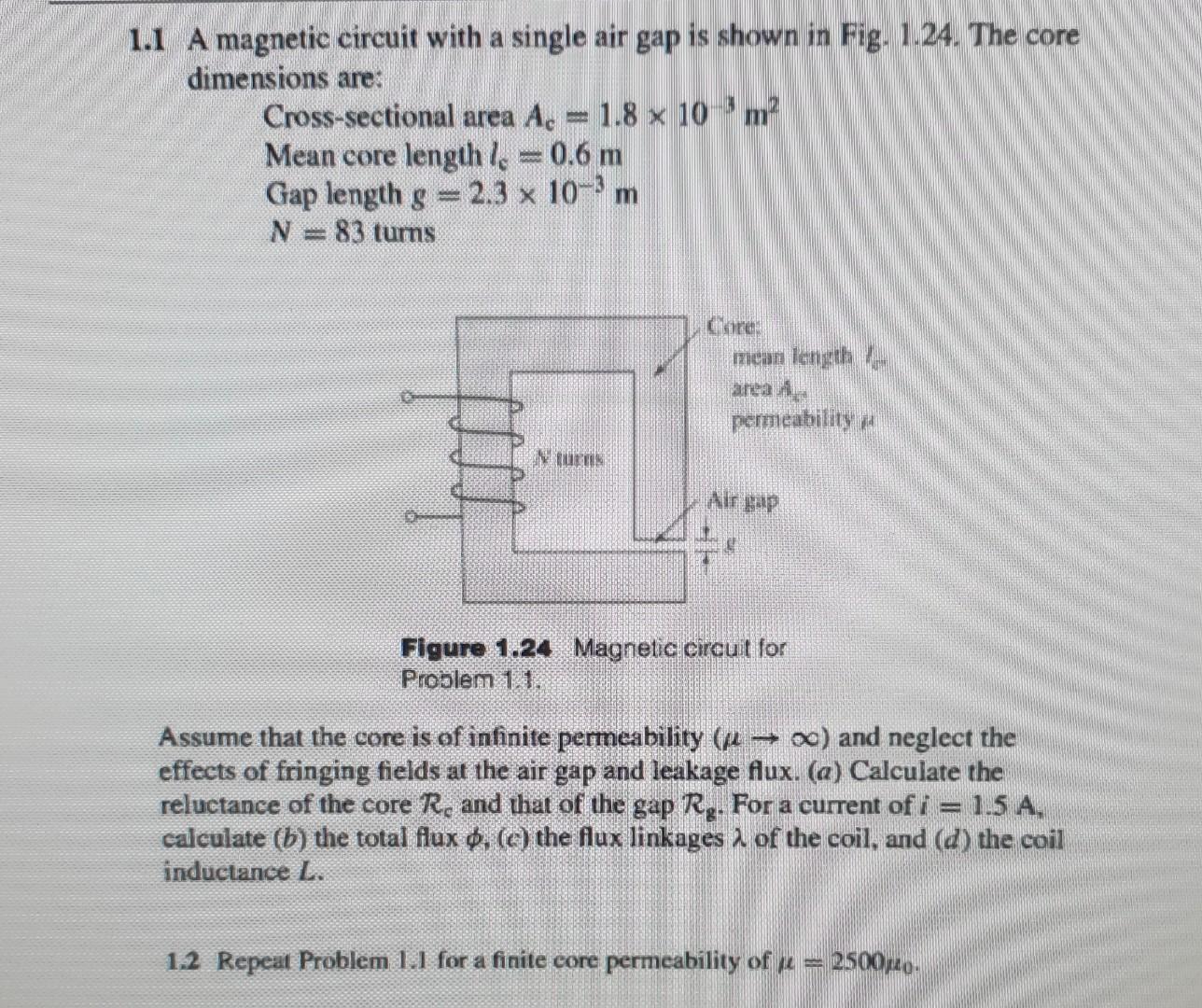 Solved .1 A magnetic circuit with a single air gap is shown | Chegg.com