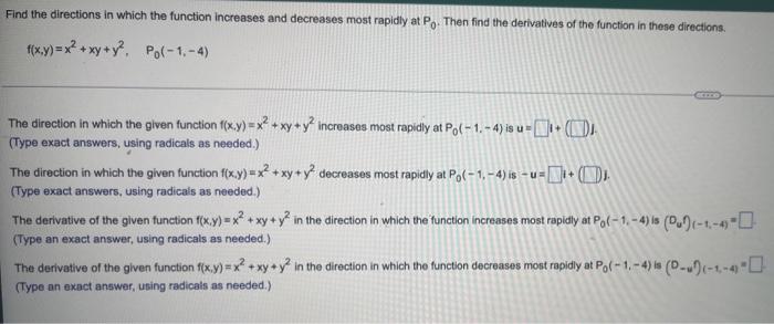 Solved Find the directions in which the function increases | Chegg.com
