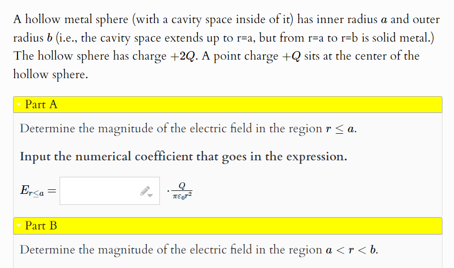 Solved A hollow metal sphere (with a cavity space inside of | Chegg.com