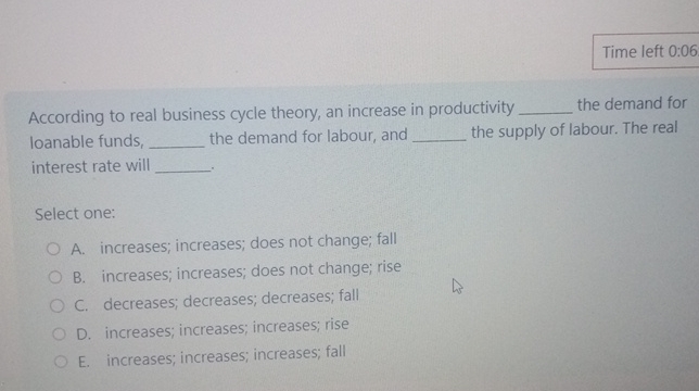 Solved Time left 0:06According to real business cycle | Chegg.com