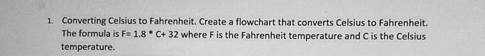 Solved 1. Converting Celsius to Fahrenheit. Create a | Chegg.com