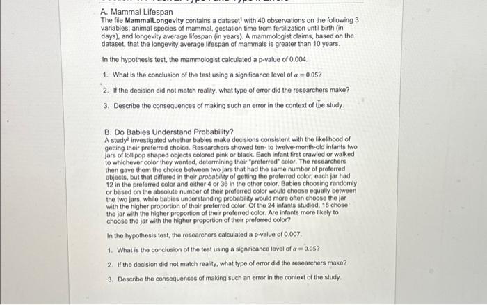 Solved A. Mammal Lifespan The file Mammal Longevity contains | Chegg.com