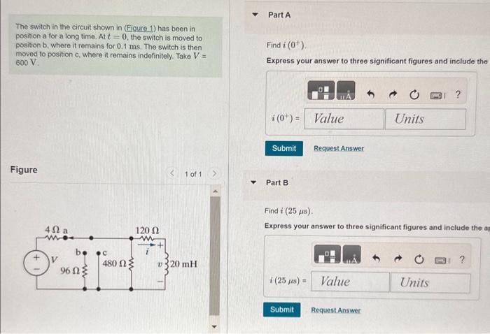 Solved The switch in the circuit shown in (Eigure 1) has | Chegg.com