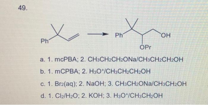 Solved 45. m ox a. 1. HBr(conc); 2. (CH3)3CONa, (CH3)3COH b. | Chegg.com
