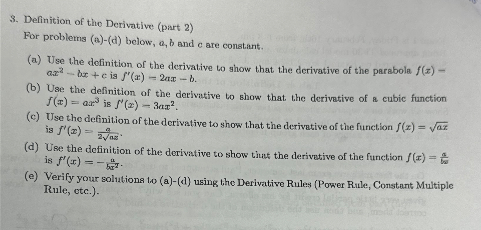Solved Definition of the Derivative (part 2)For problems | Chegg.com