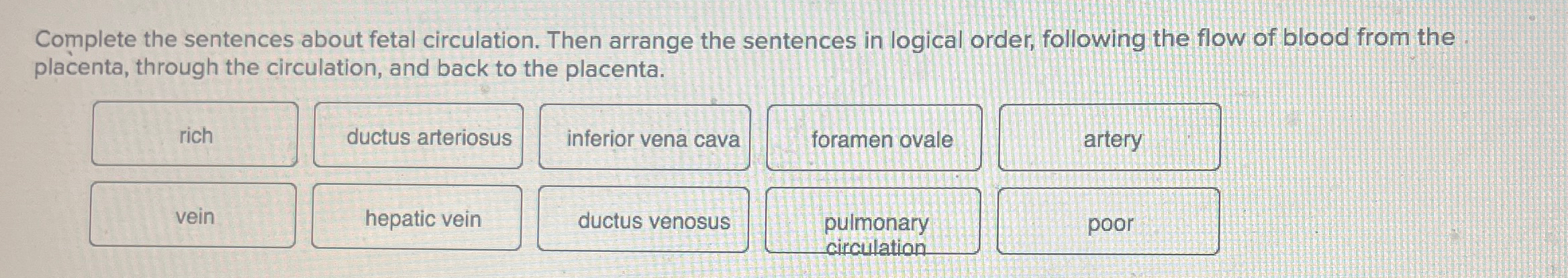 Solved Complete the sentences about fetal circulation. Then | Chegg.com