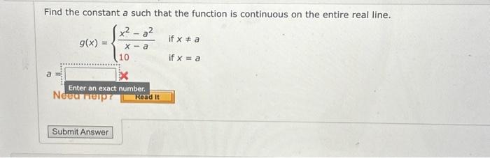 Solved Find the constant a such that the function is | Chegg.com