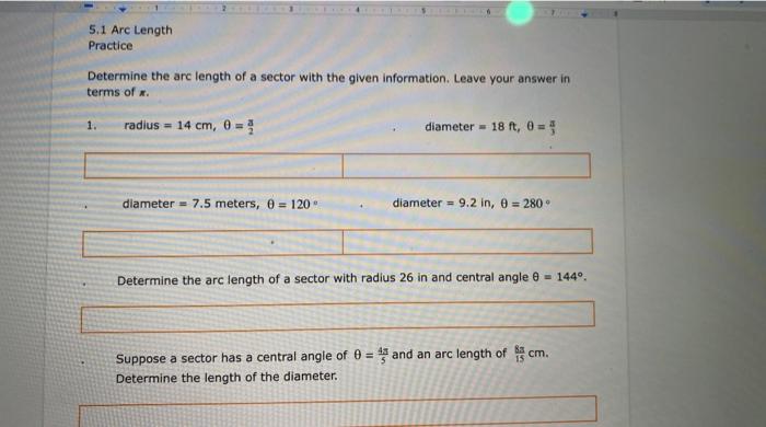 Solved 5.1 Arc Length Practice Determine the arc length of a | Chegg.com